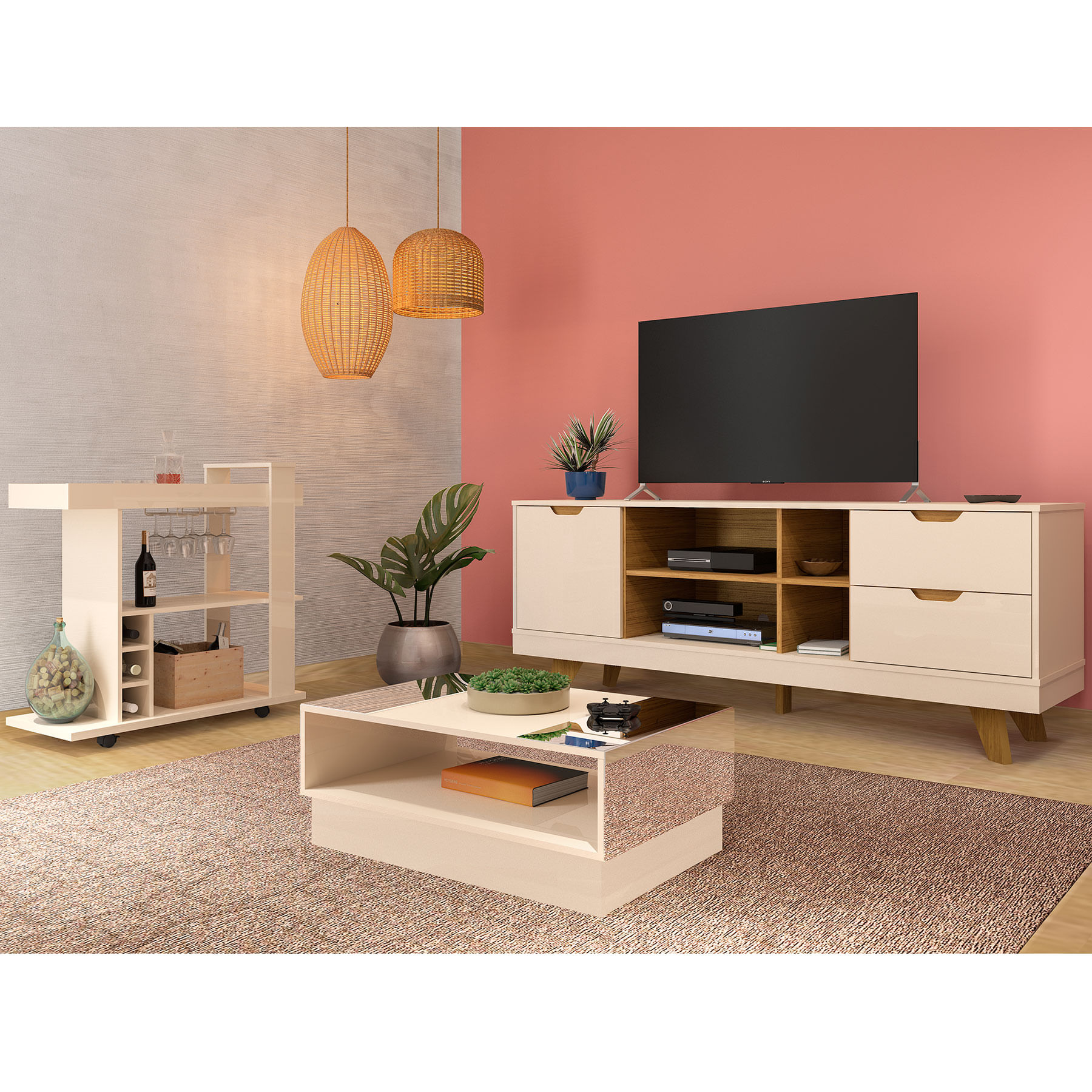 Conjunto Rack Artely Michigan, Bar Amazonas e Mesa De Centro Detroit ...