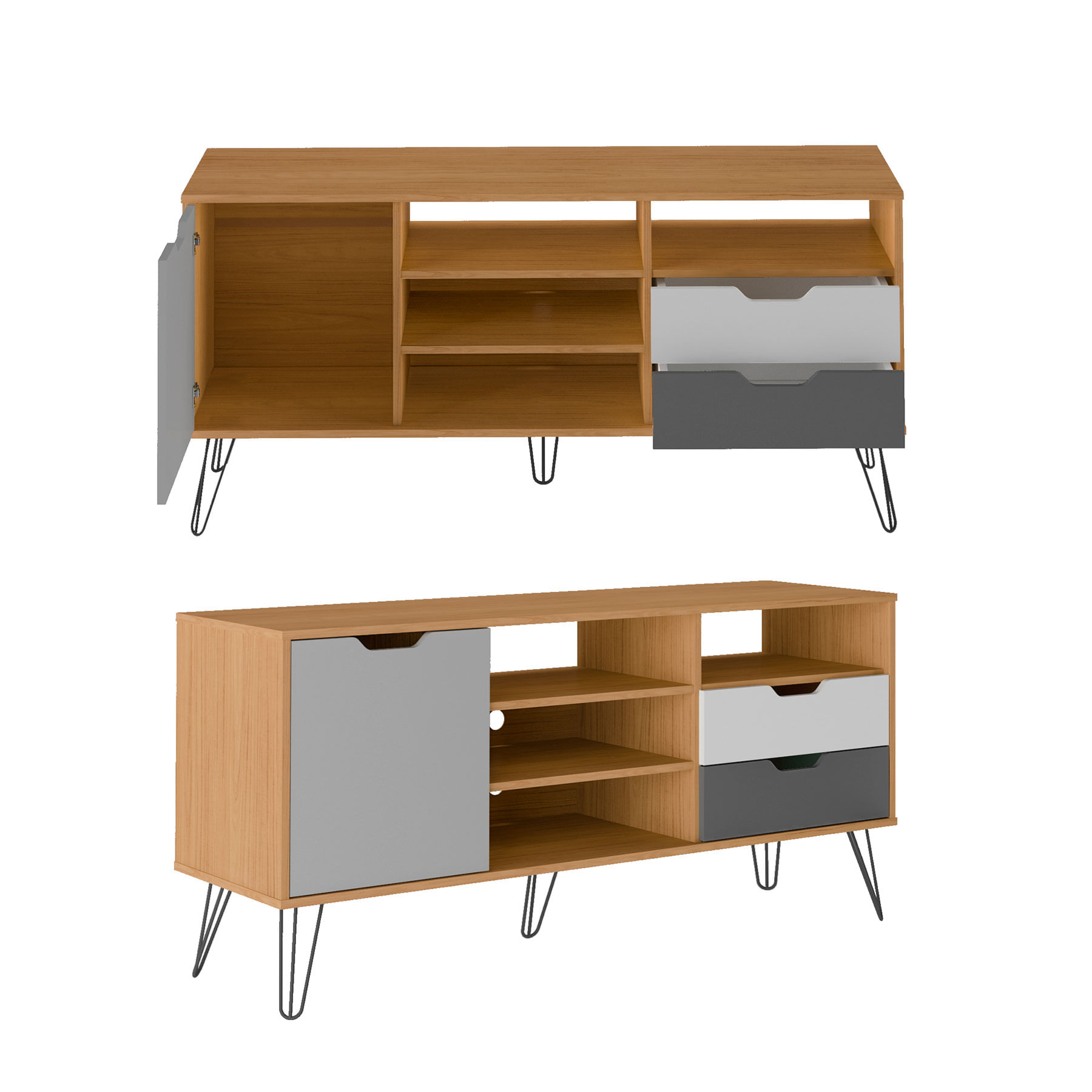 Conjunto Rack, Mesa De Centro, Estante e Buffet Estocolmo Artely Cor ...