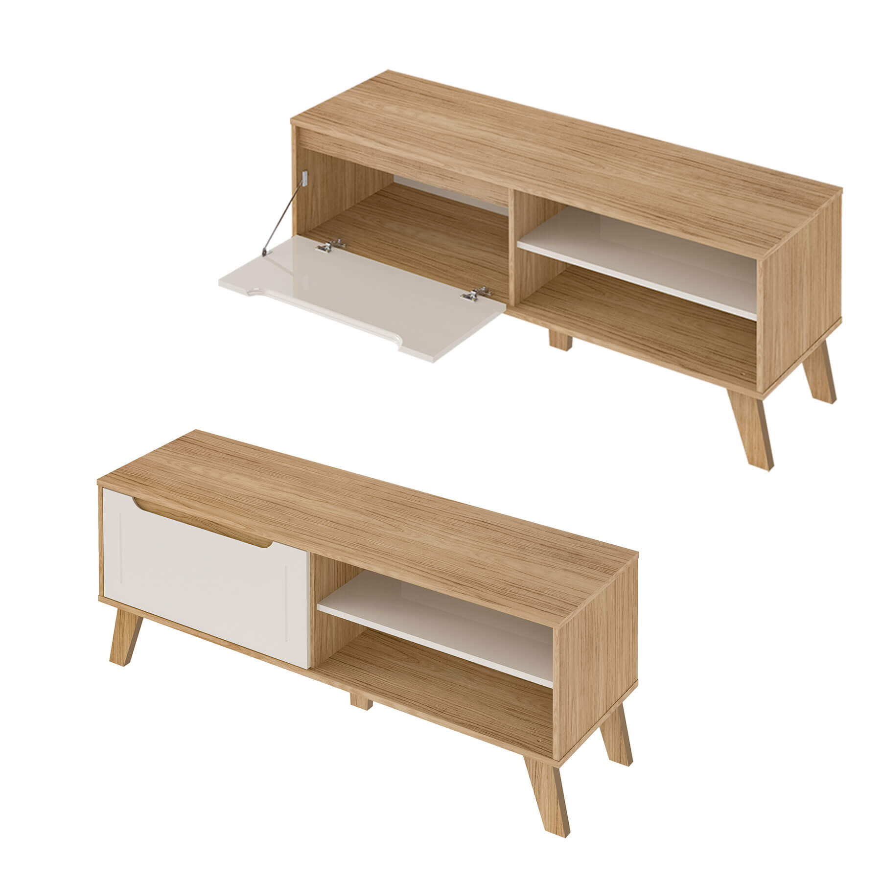 Conjunto Rack Lotus e Mesa De Centro Jasmin Artely Cor Carvalho com Off ...